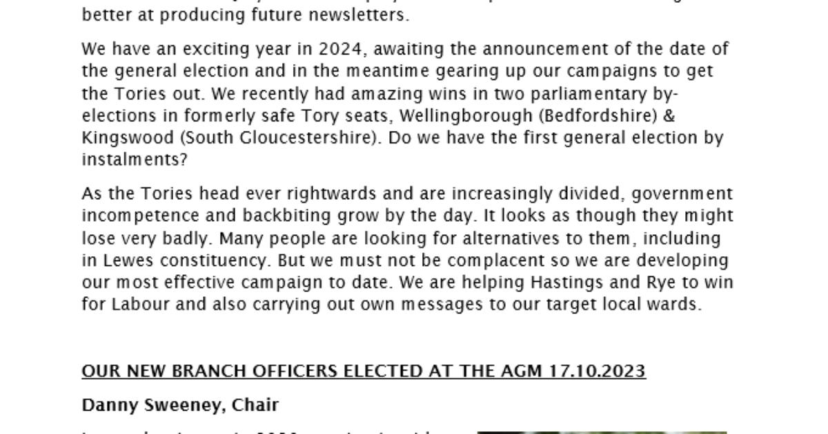 Lewes Branch Spring 2024 Newsletter - Lewes Constituency Labour Party